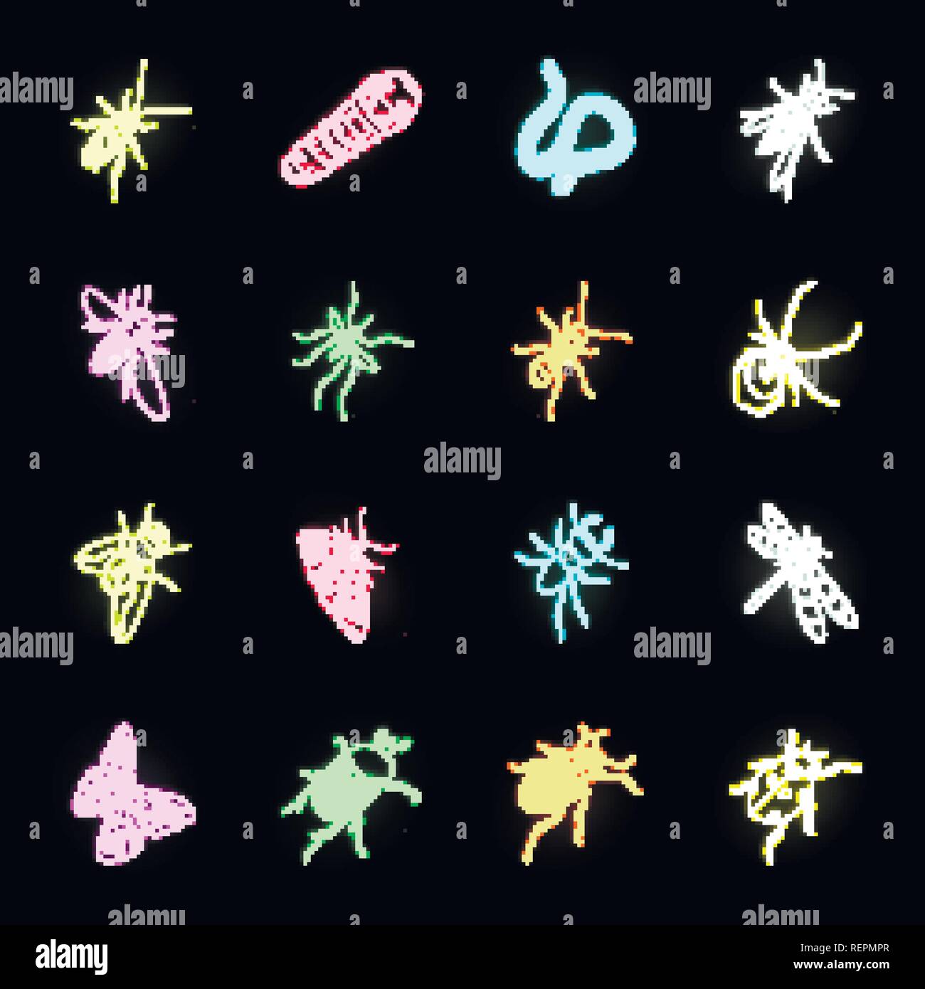 Different kinds of insects neon icons in set collection for design ...