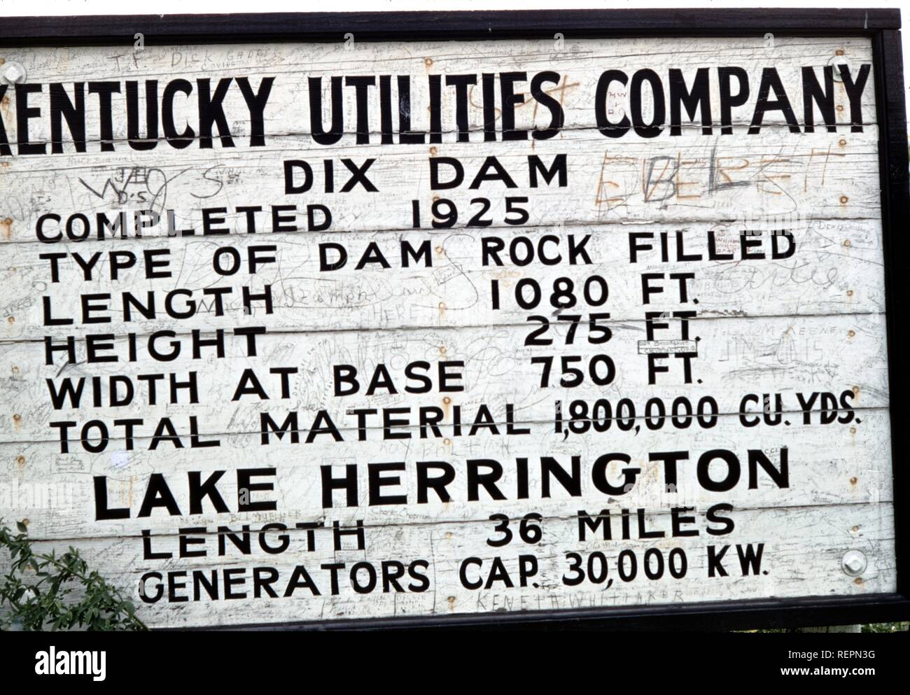 Color Photograph of a sign identifying the site of Dix Dam, with ...