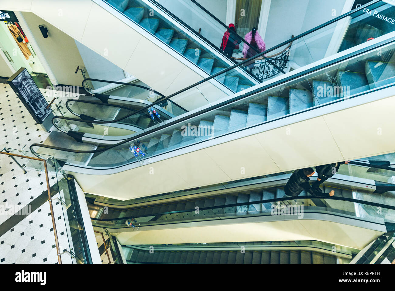 Retail indoor building shop stores center escalator hi-res stock ...