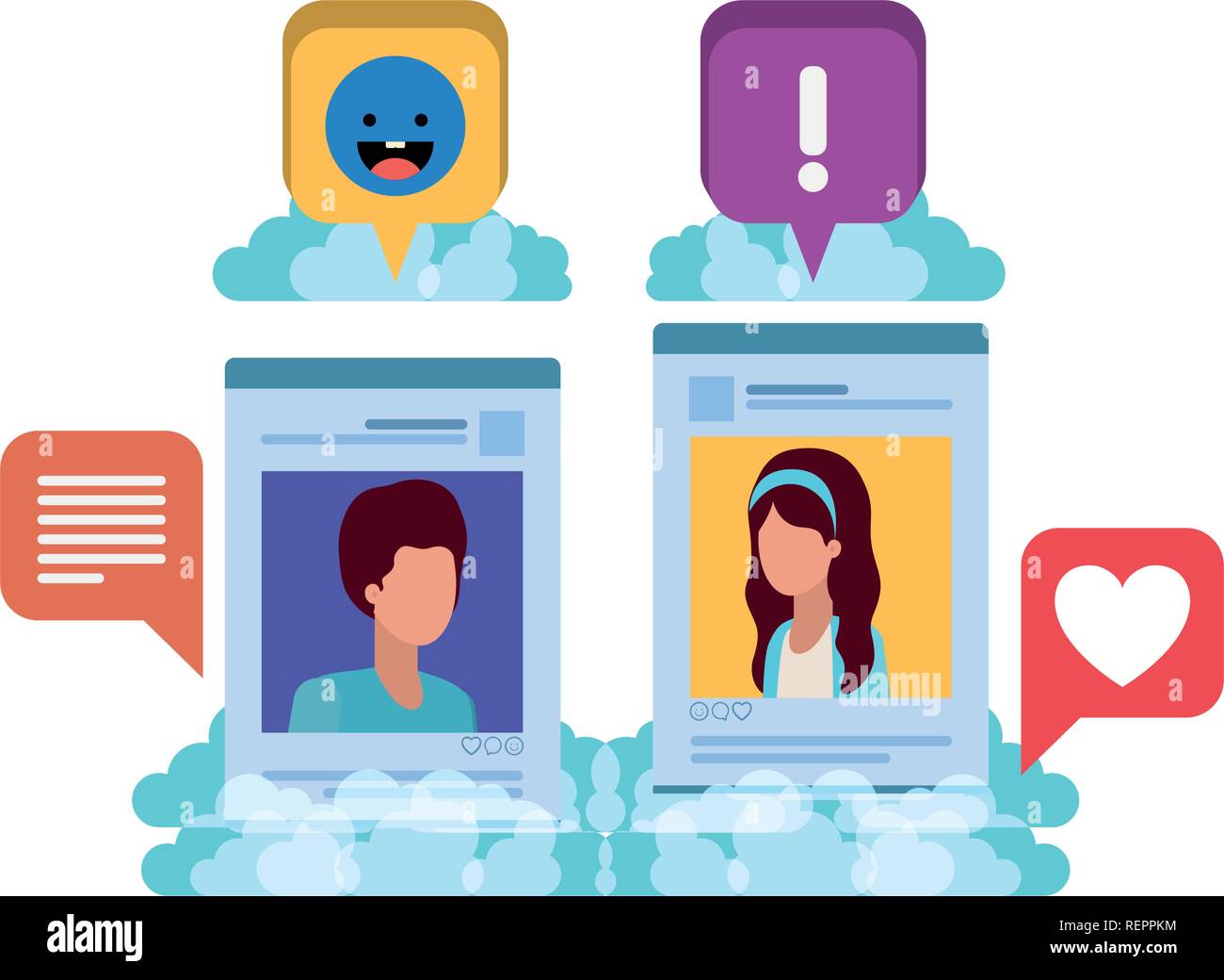 social media profiles with speech bubble avatar carácter Stock Vector ...