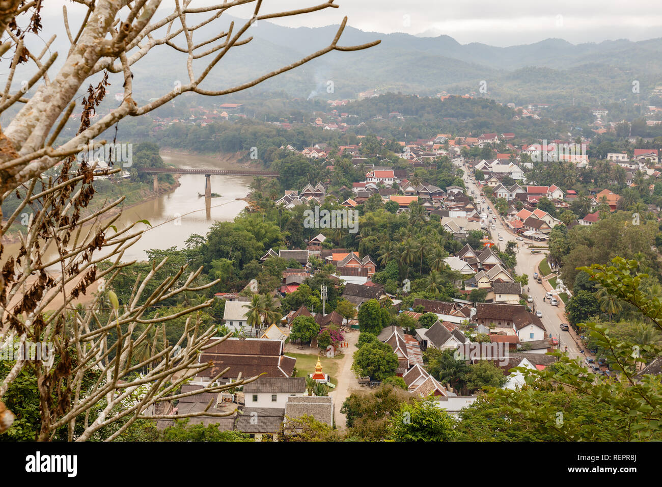 View of Luang Prabang from Mount Phousi Temple Lookout, Laos Stock ...