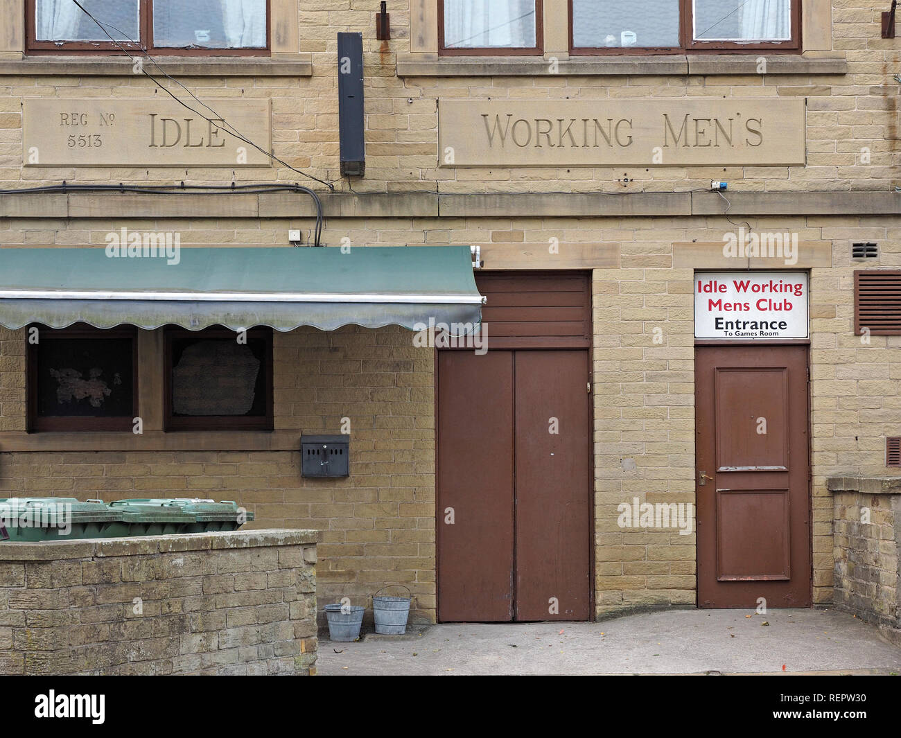 iconic stone building of famous historic Idle Working Men's Club, a ...