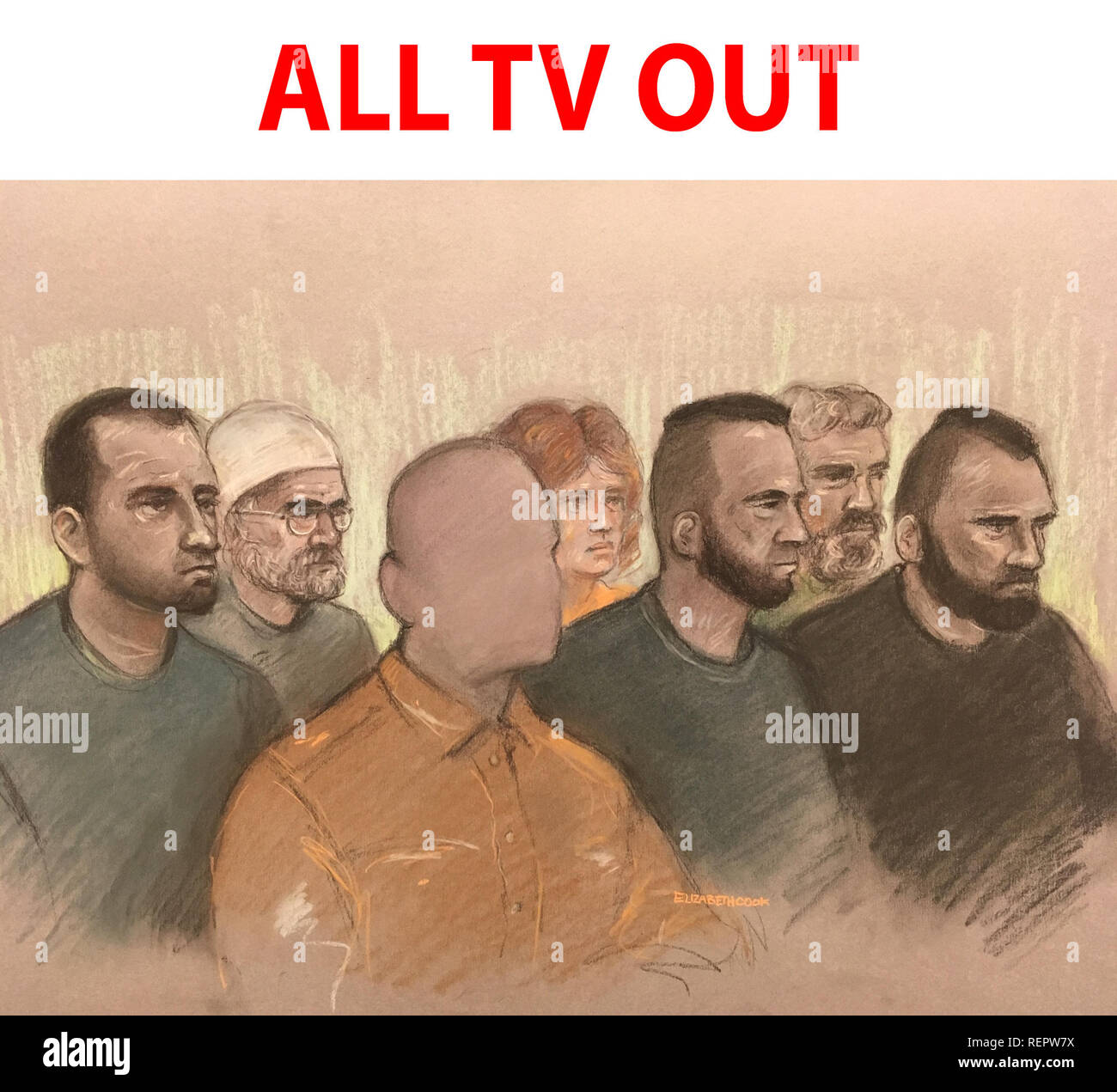 ALL TV OUT Court artist sketch by Elizabeth Cook of (left to right ...