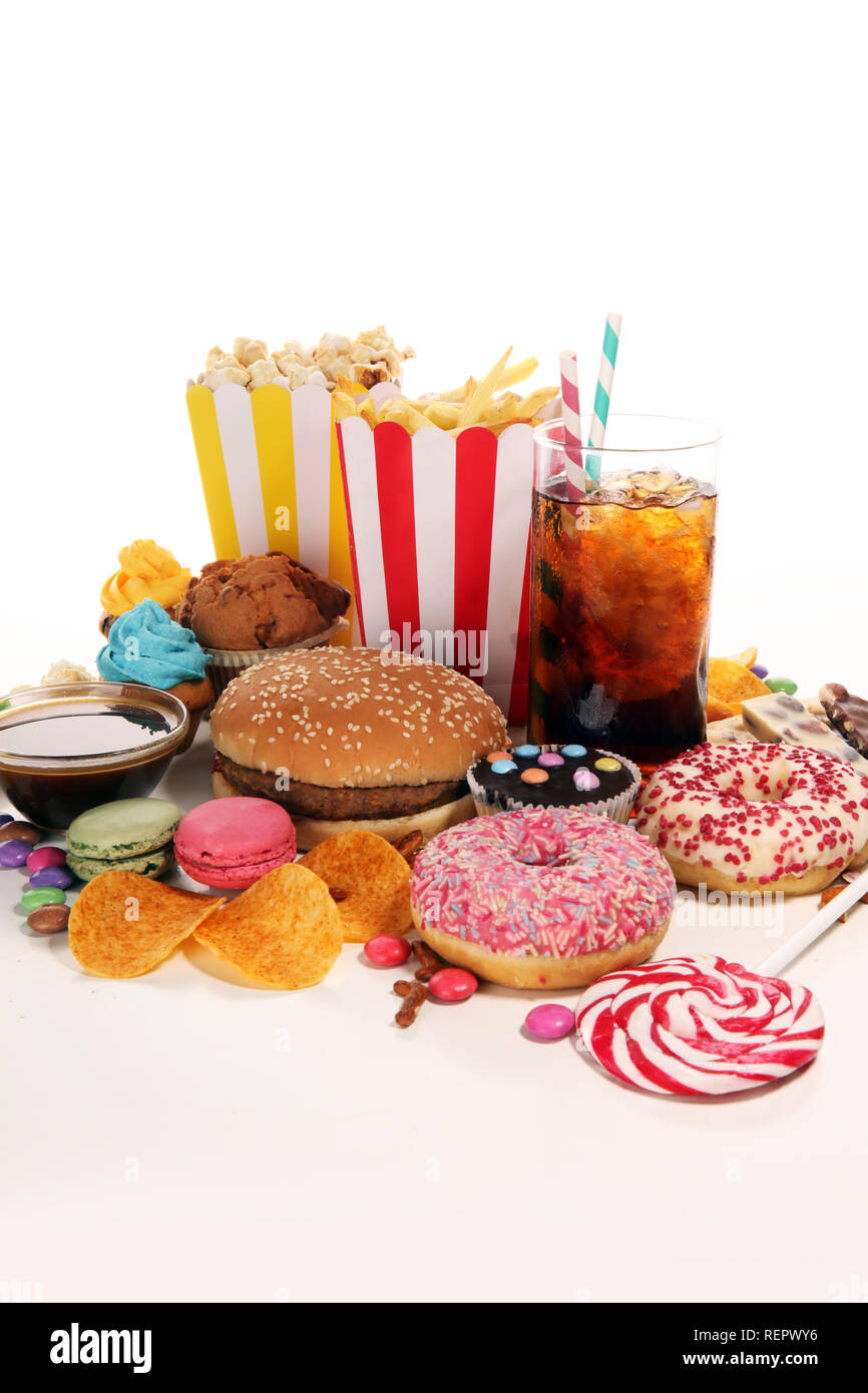 Unhealthy products. food bad for figure, skin, heart and teeth ...