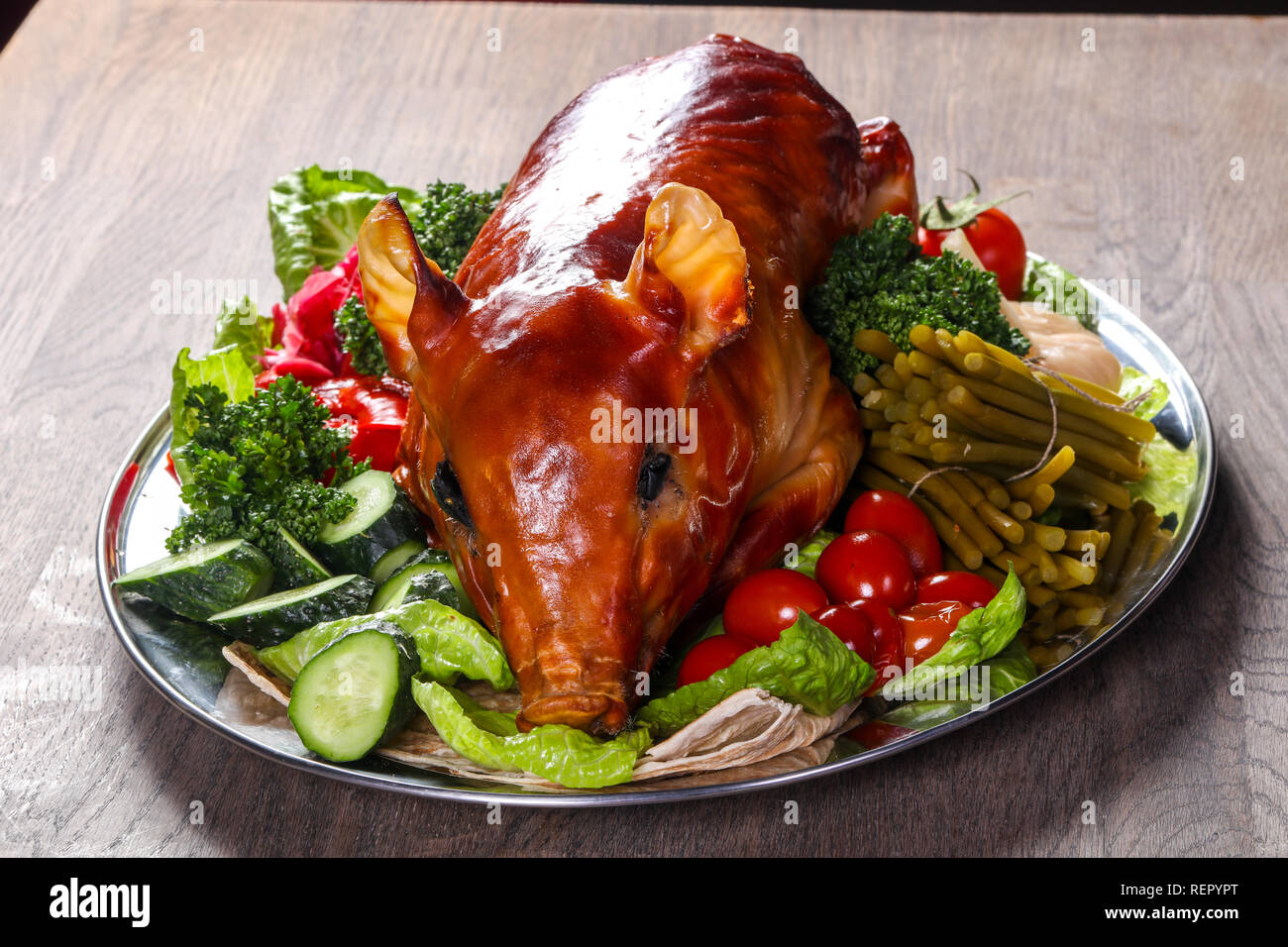 Grilled young pig - pork meat Stock Photo - Alamy