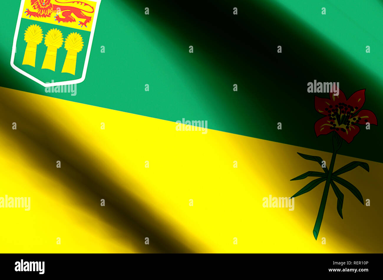 Saskatchewan stylish waving and closeup flag illustration. Perfect for background or texture ...
