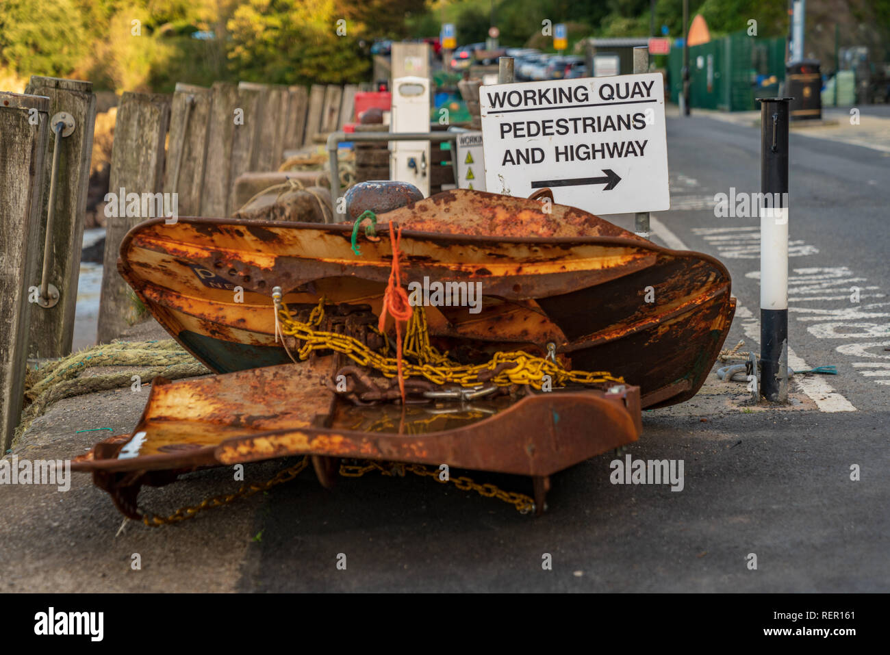 Sign: Working Quay, Pedestrians and Highway, seen in Ilfracombe, Devon ...