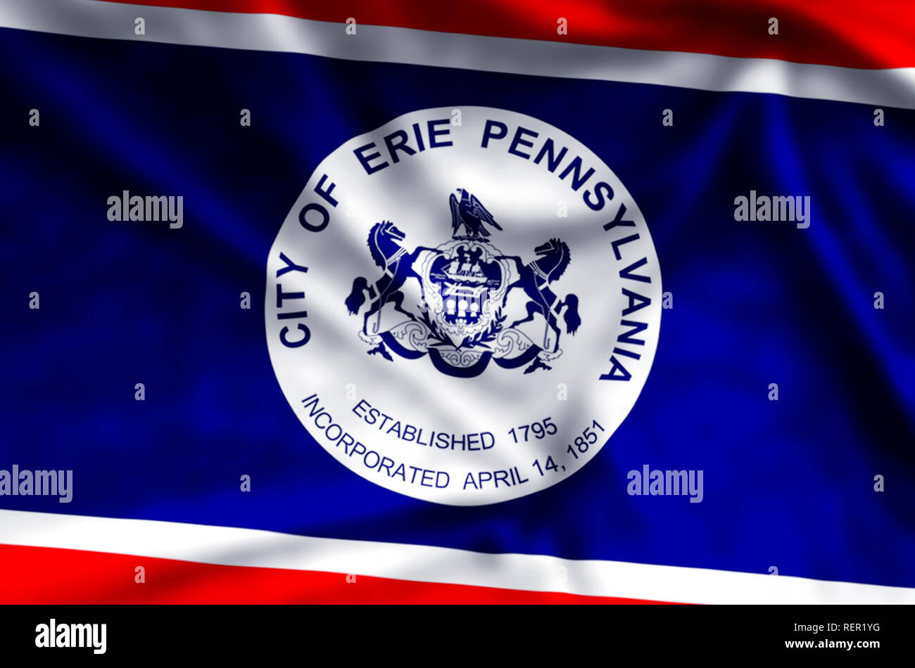 Erie Pennsylvania stylish waving and closeup flag illustration. Perfect ...