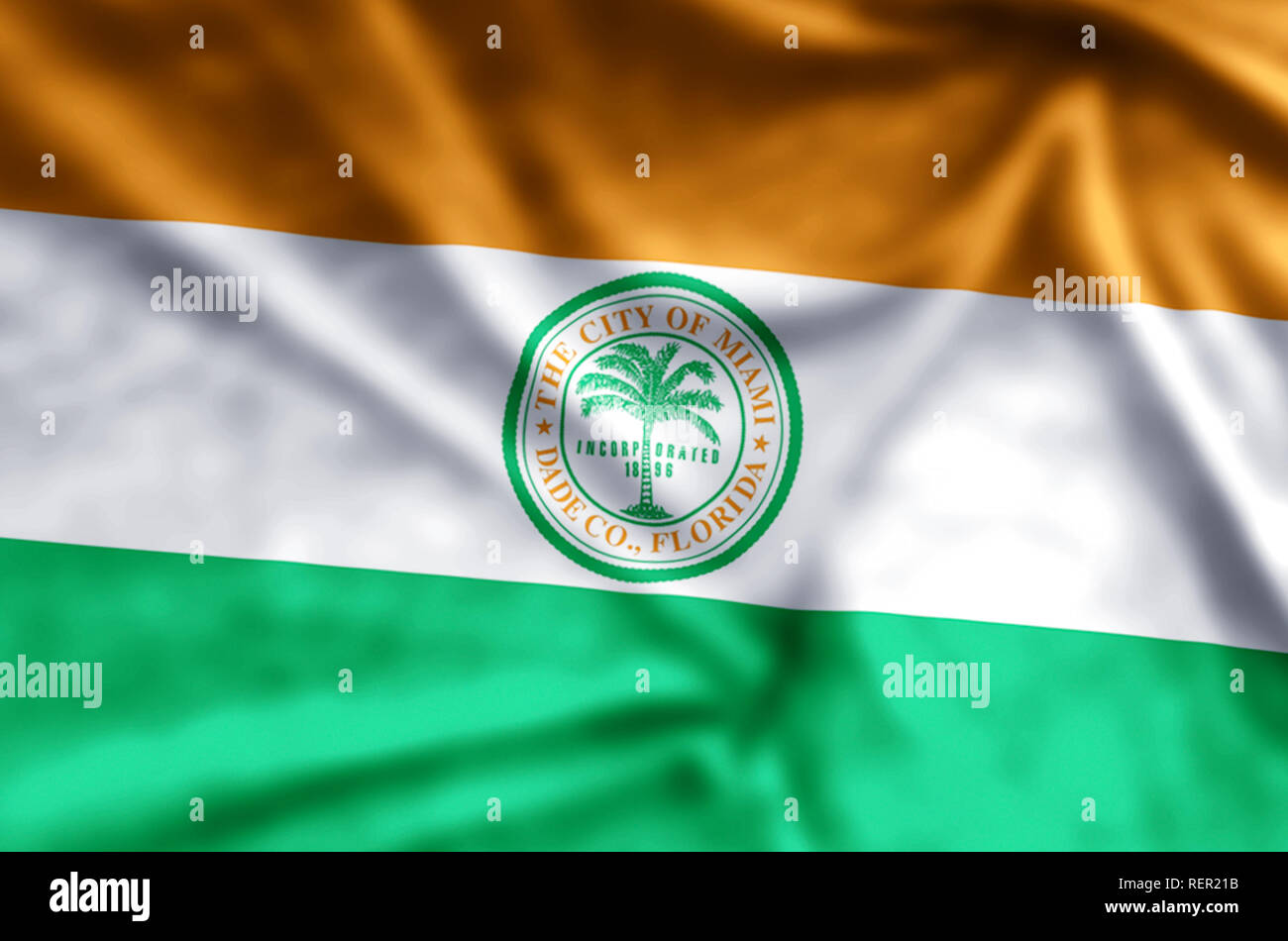 Miami Florida stylish waving and closeup flag illustration. Perfect for ...