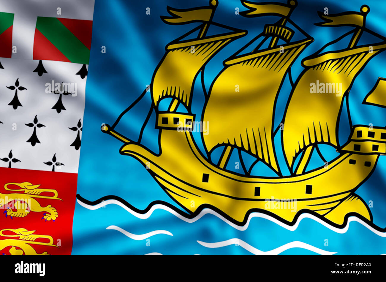 Saint-pierre and miquelon stylish waving and closeup flag illustration ...