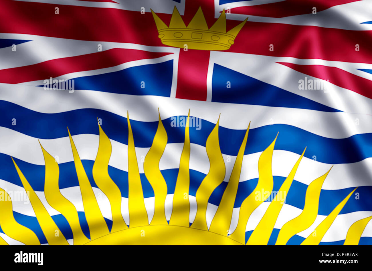 British Columbia stylish waving and closeup flag illustration. Perfect ...
