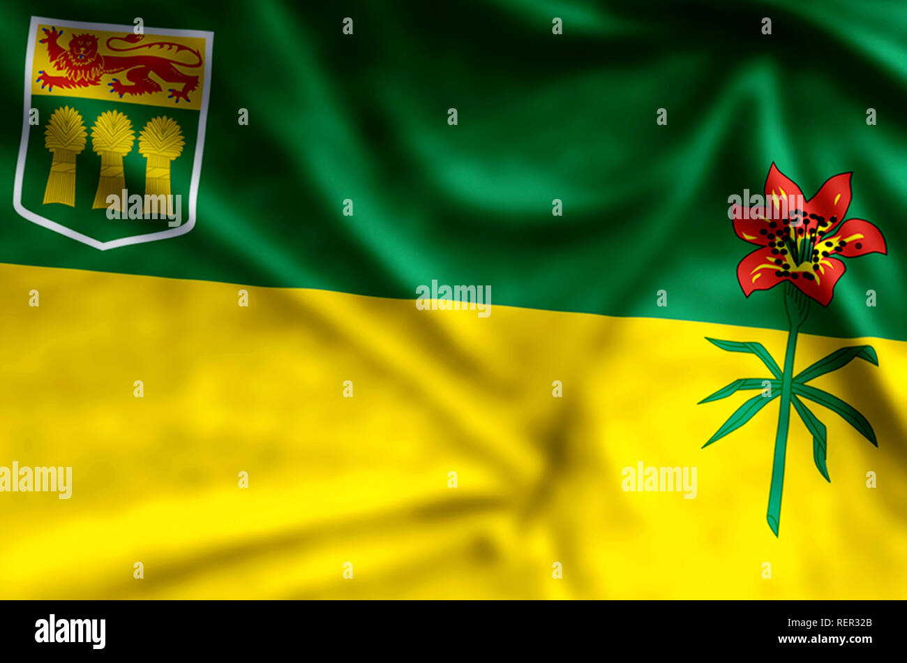 Saskatchewan stylish waving and closeup flag illustration. Perfect for background or texture ...