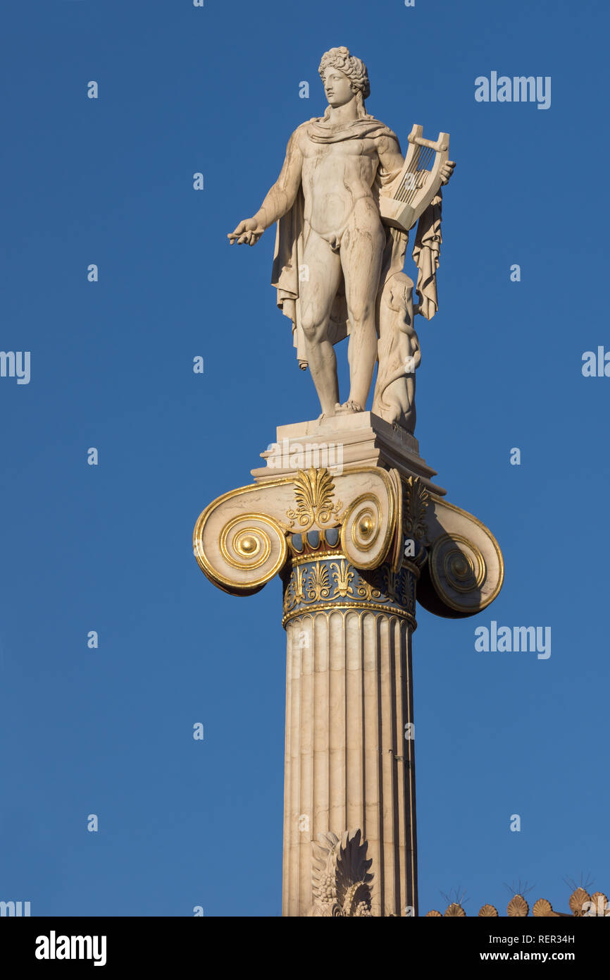 Sunset view of Statue of the ancient Greek god Apollo in front of ...