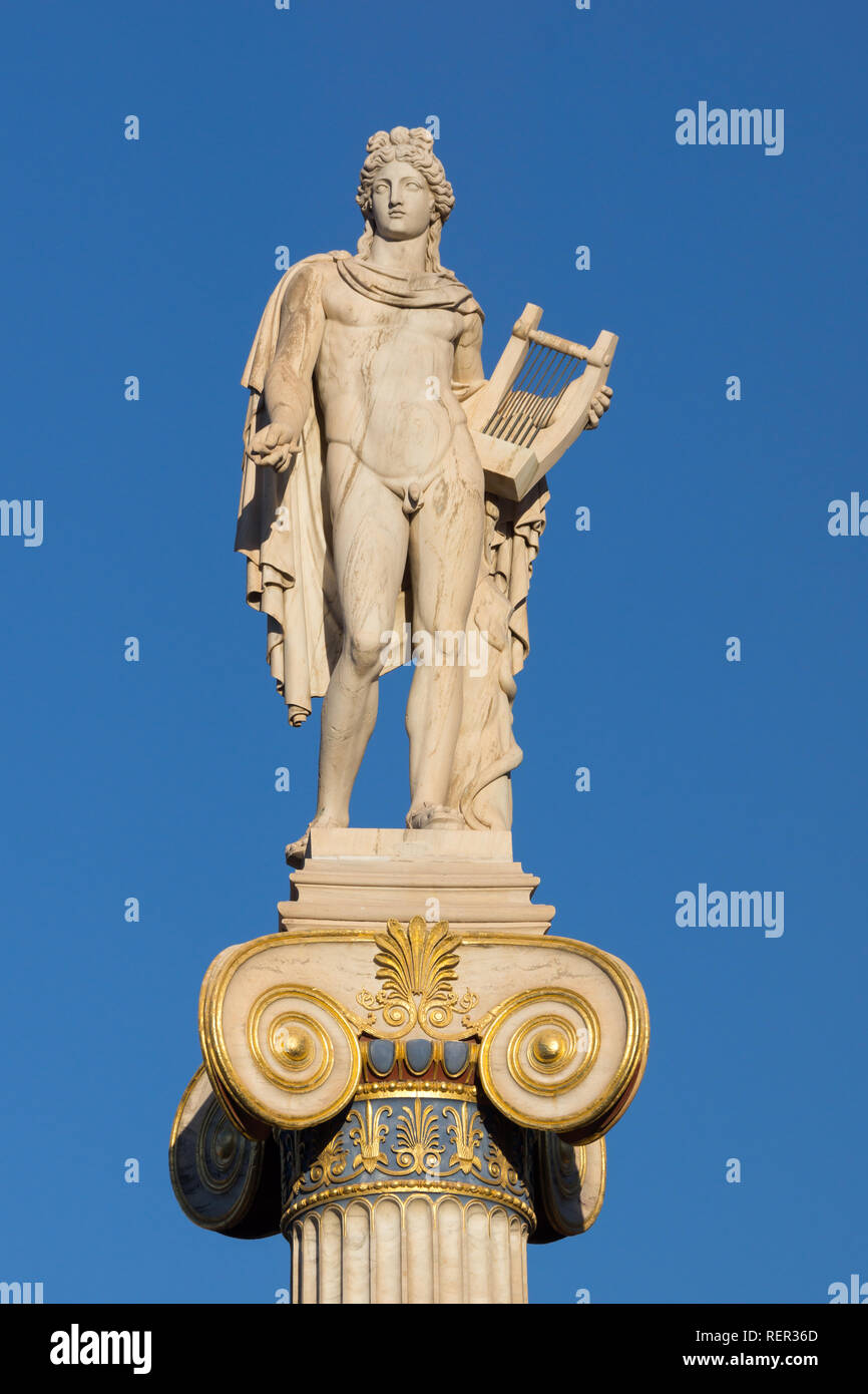 Sunset view of Statue of the ancient Greek god Apollo in front of ...