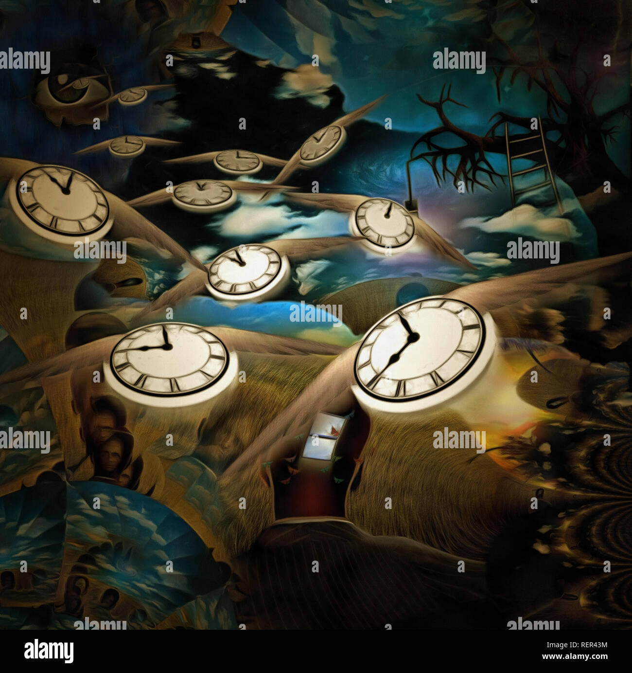 Surrealism painting with clocks hi-res stock photography and images - Alamy