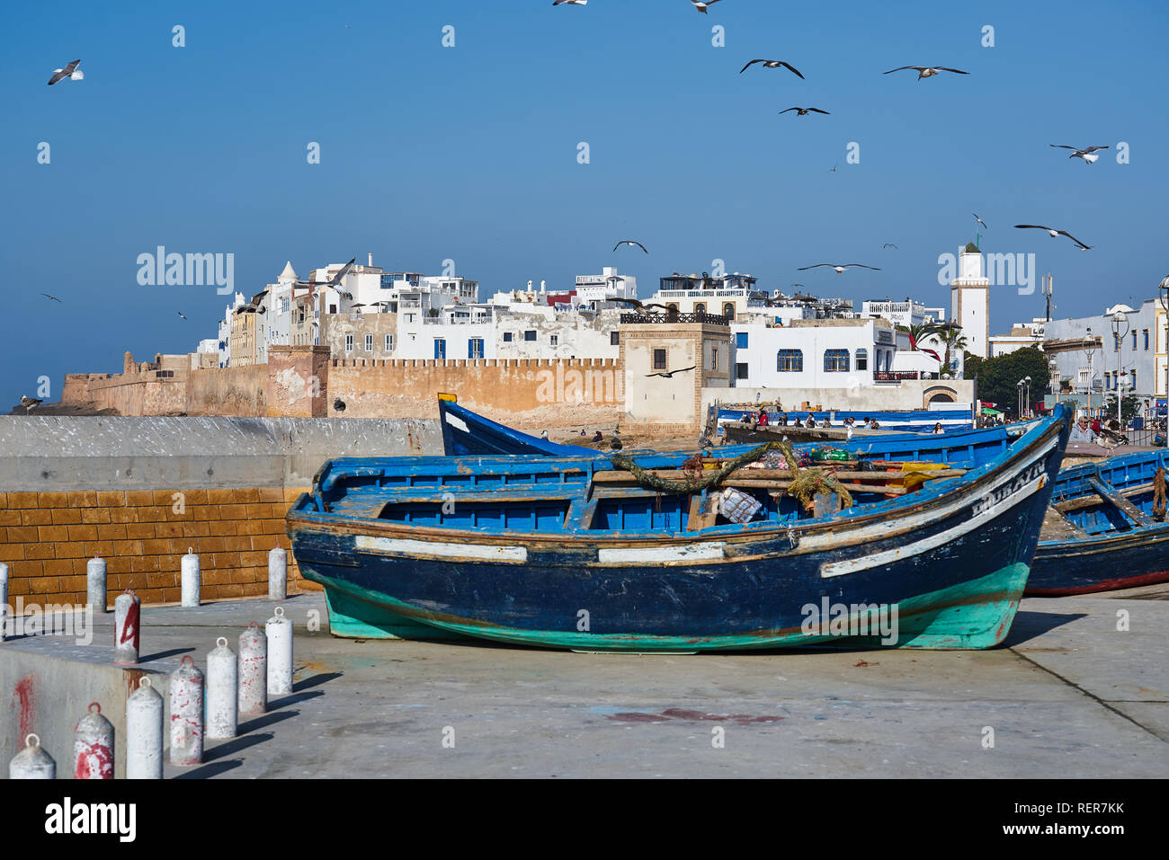 Blue boats of Essaouira, Morocco Stock Photo - Alamy