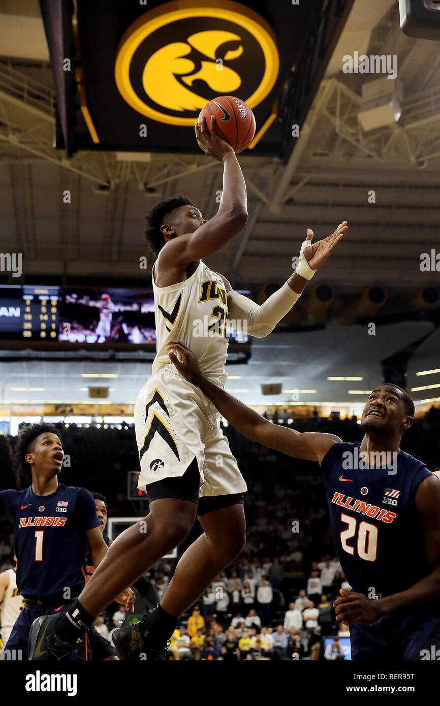 Iowa City, Iowa, USA. 20th Jan, 2019. Iowa's Tyler Cook #25 puts the ...