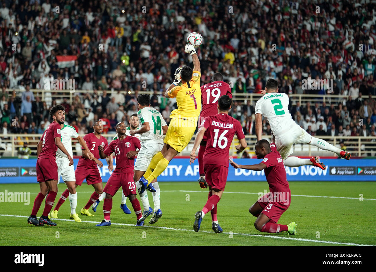 January 22, 2019 : Saad Al Sheeb of Qatar boxing the ball away during ...
