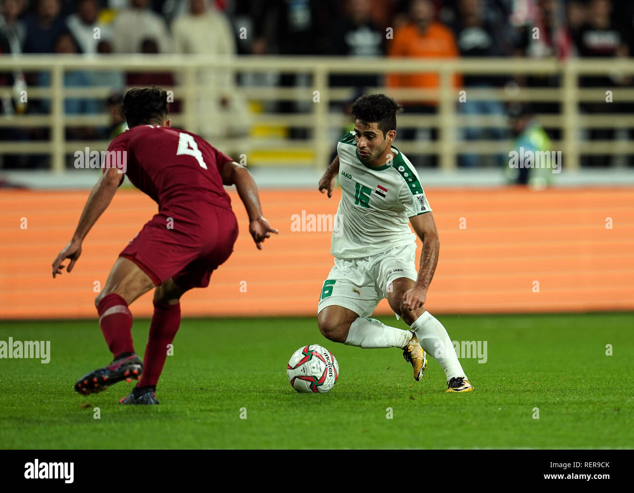 January 22, 2019 : Hussein Ali of Iraq trying to go past Tarek Salman ...