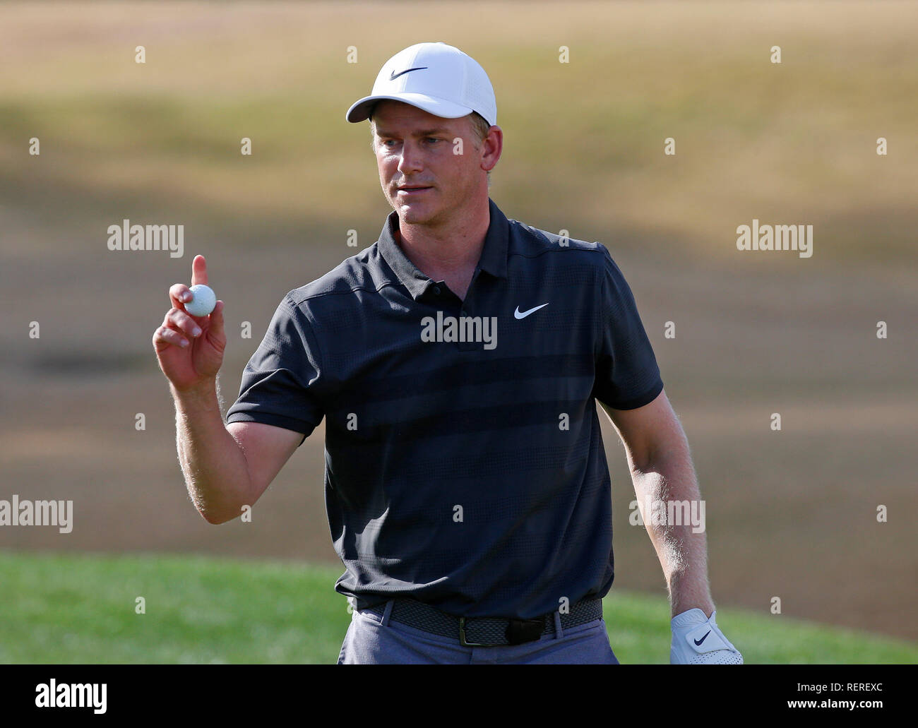 January 20, 2019 Adam Long reacts to making a putt on the 12th hole ...