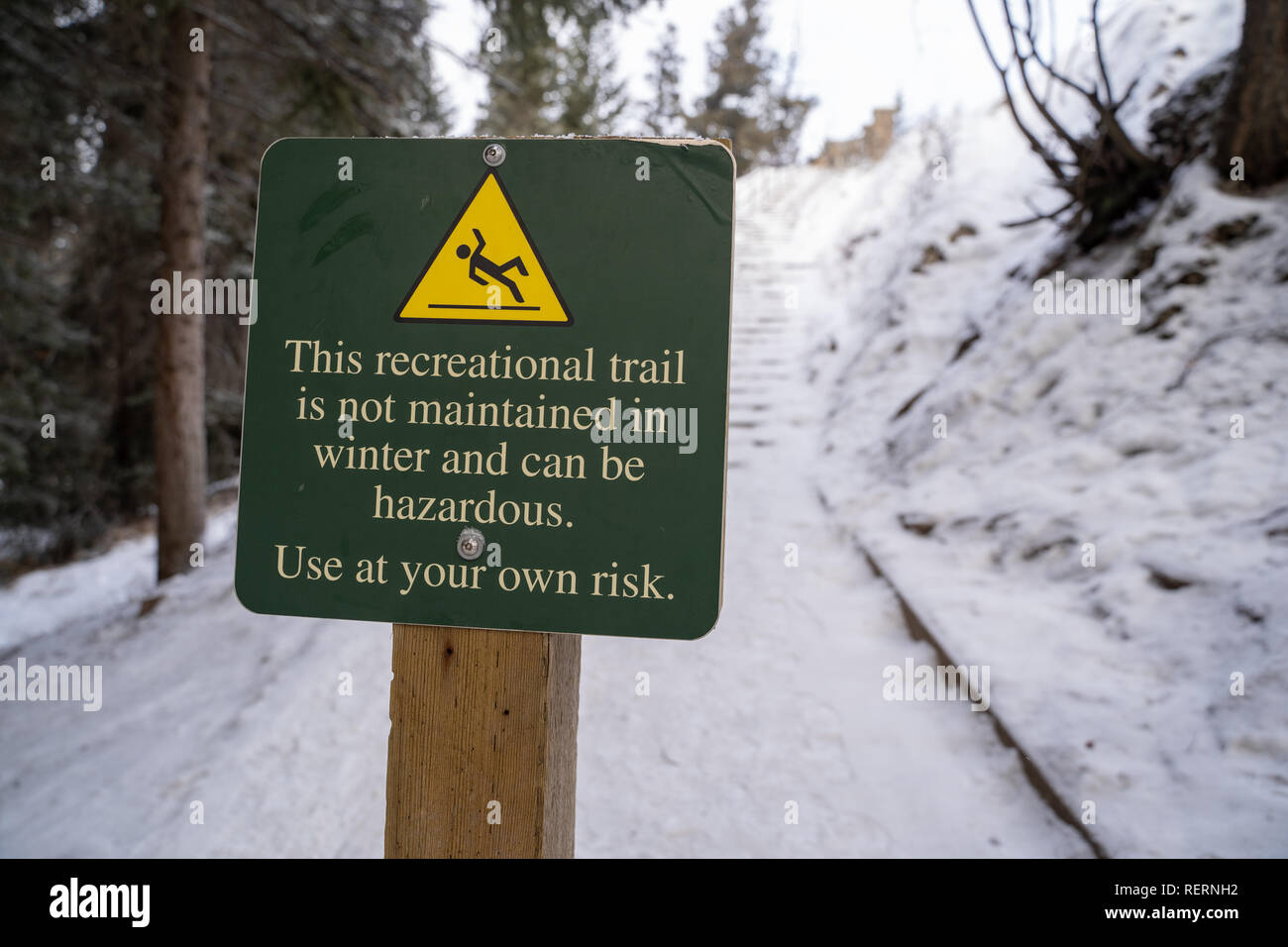 Sign warning hikers that the trail ahead is not maintained during the ...