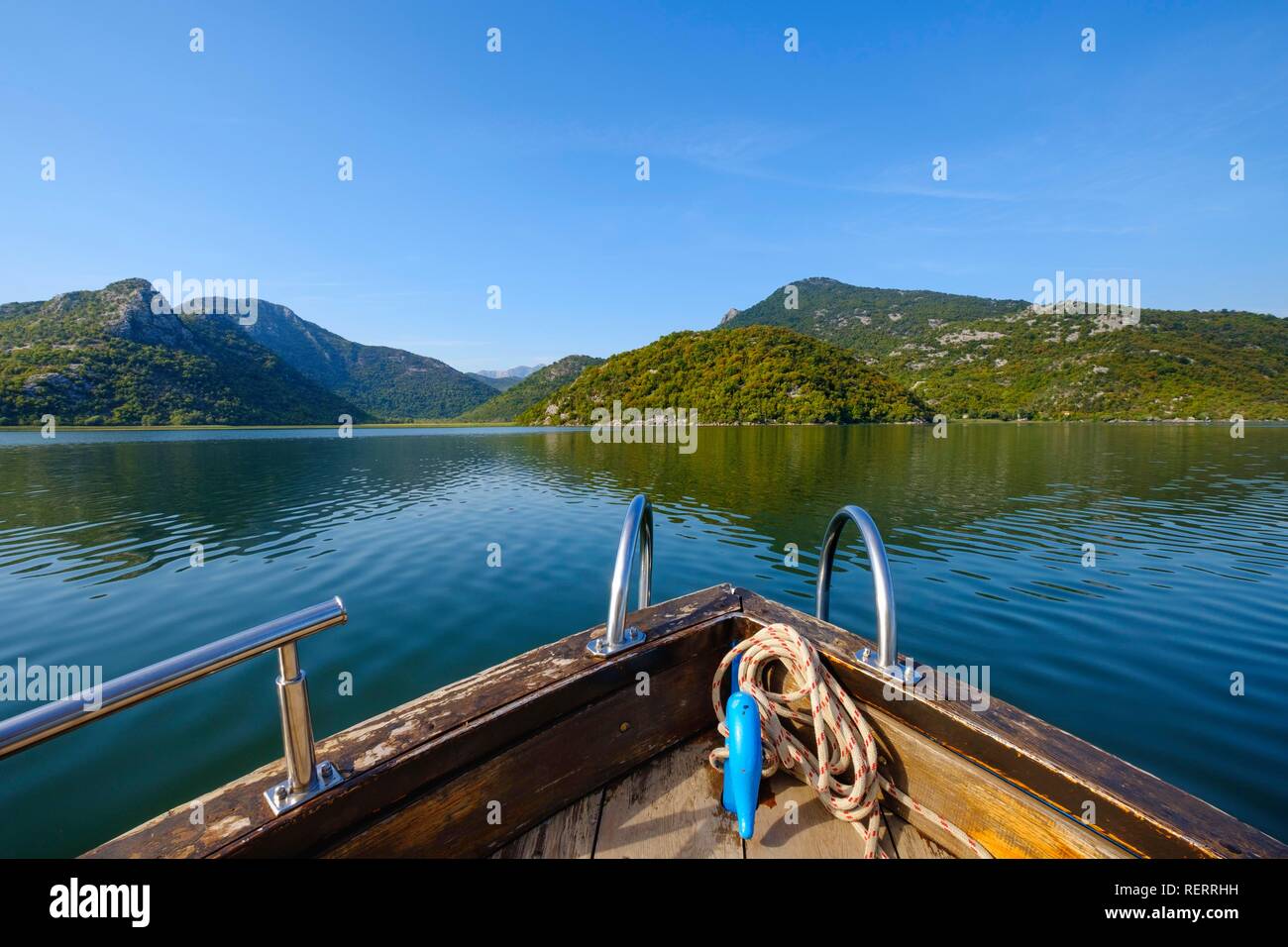 Excursion boat on Lake Skadar, Lake Skadar National Park, Bar Province ...