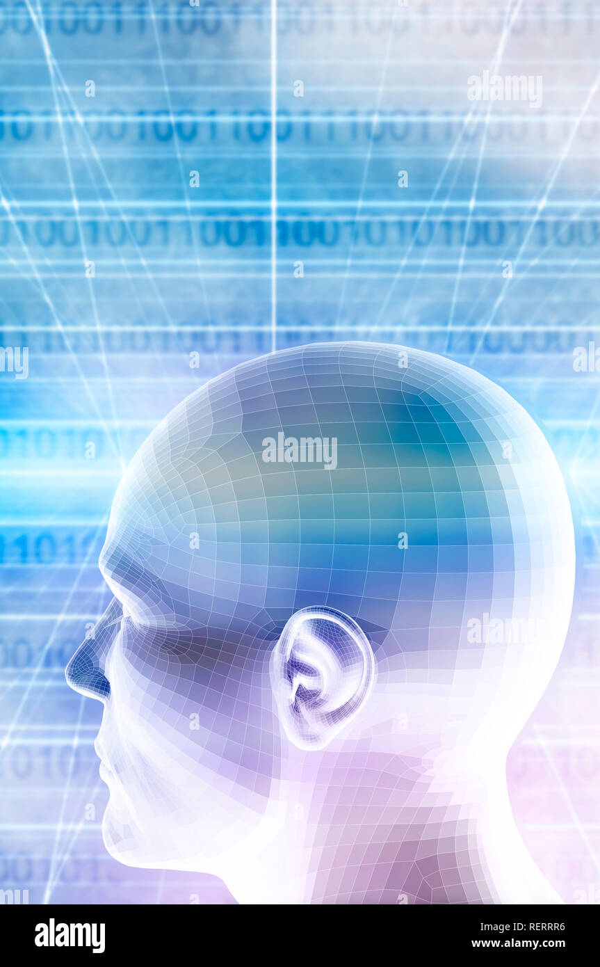 humanoid head and binary code background Stock Photo - Alamy