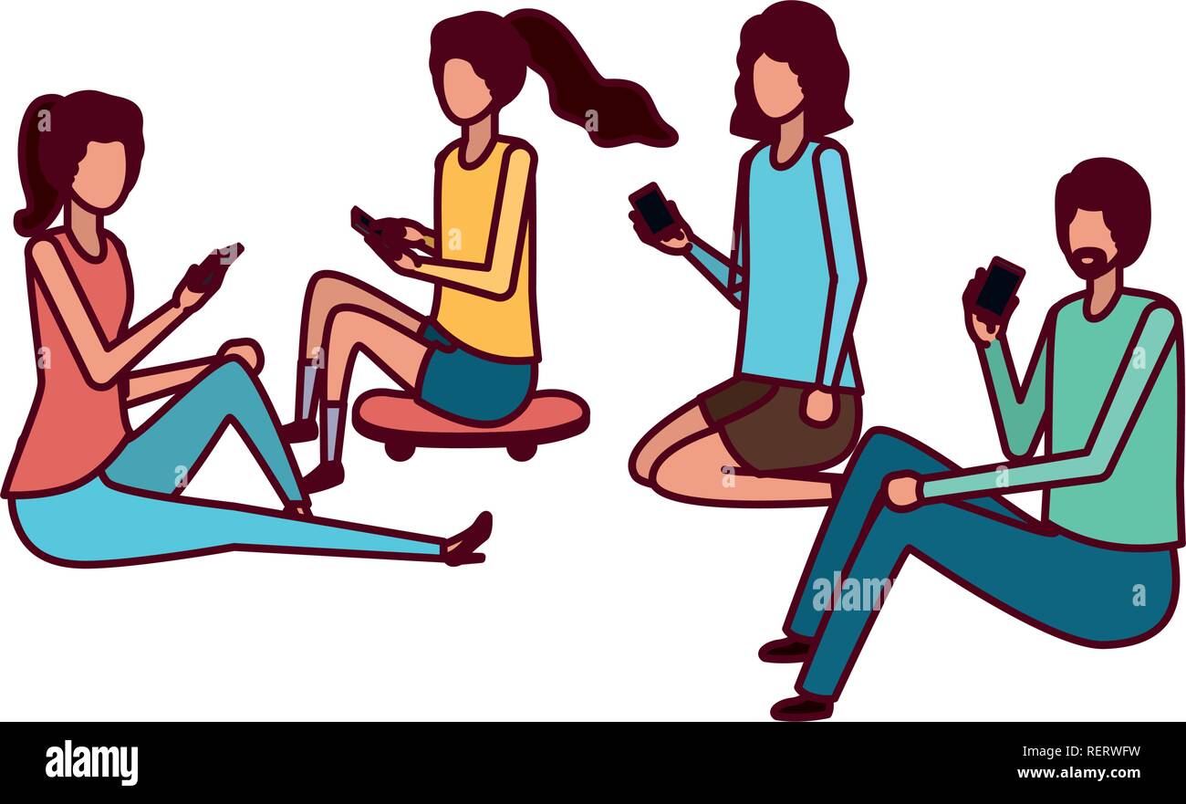 group of people with smartphone avatar character Stock Vector Image ...