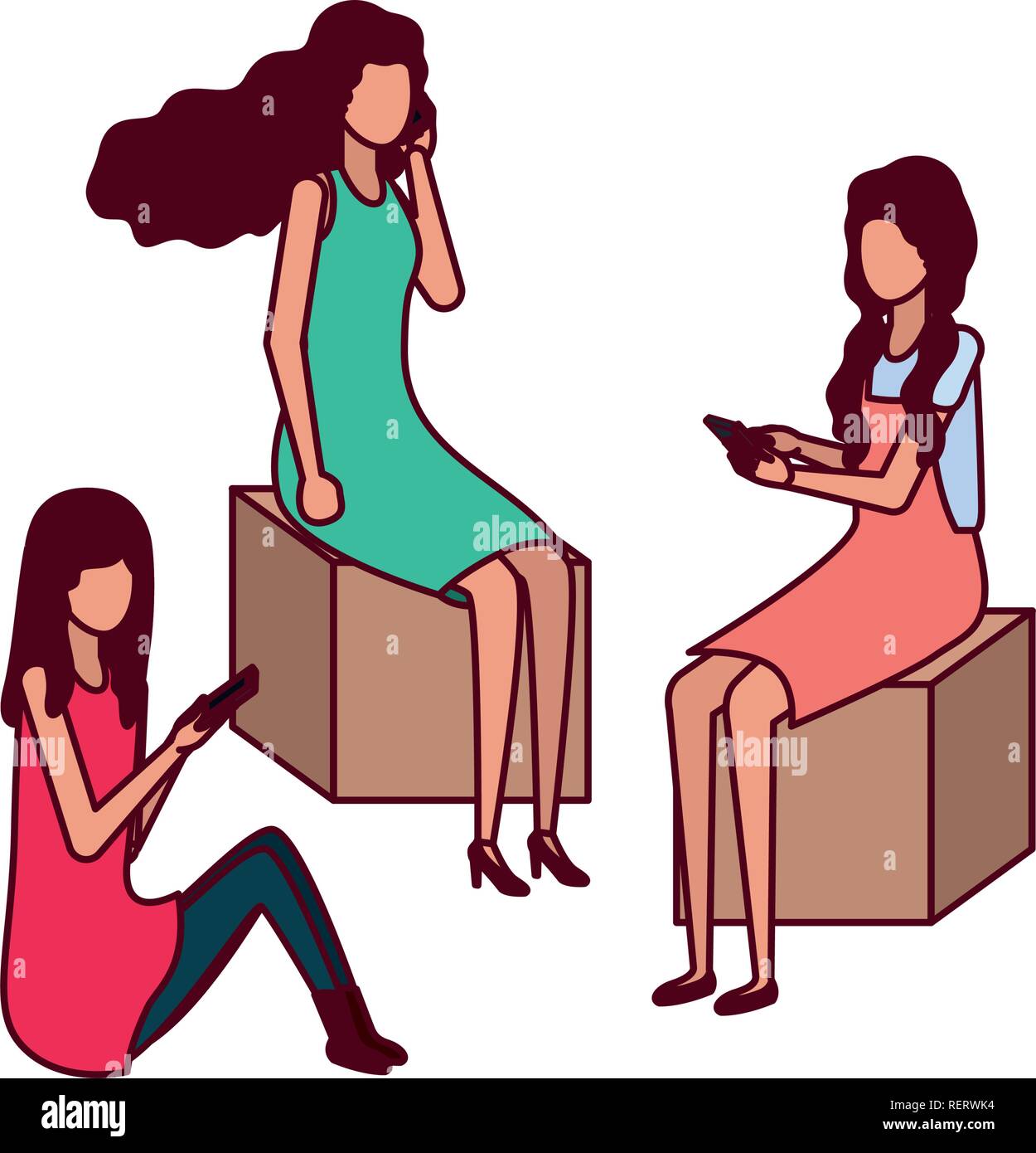 women sitting with smartphone avatar character Stock Vector Image & Art ...