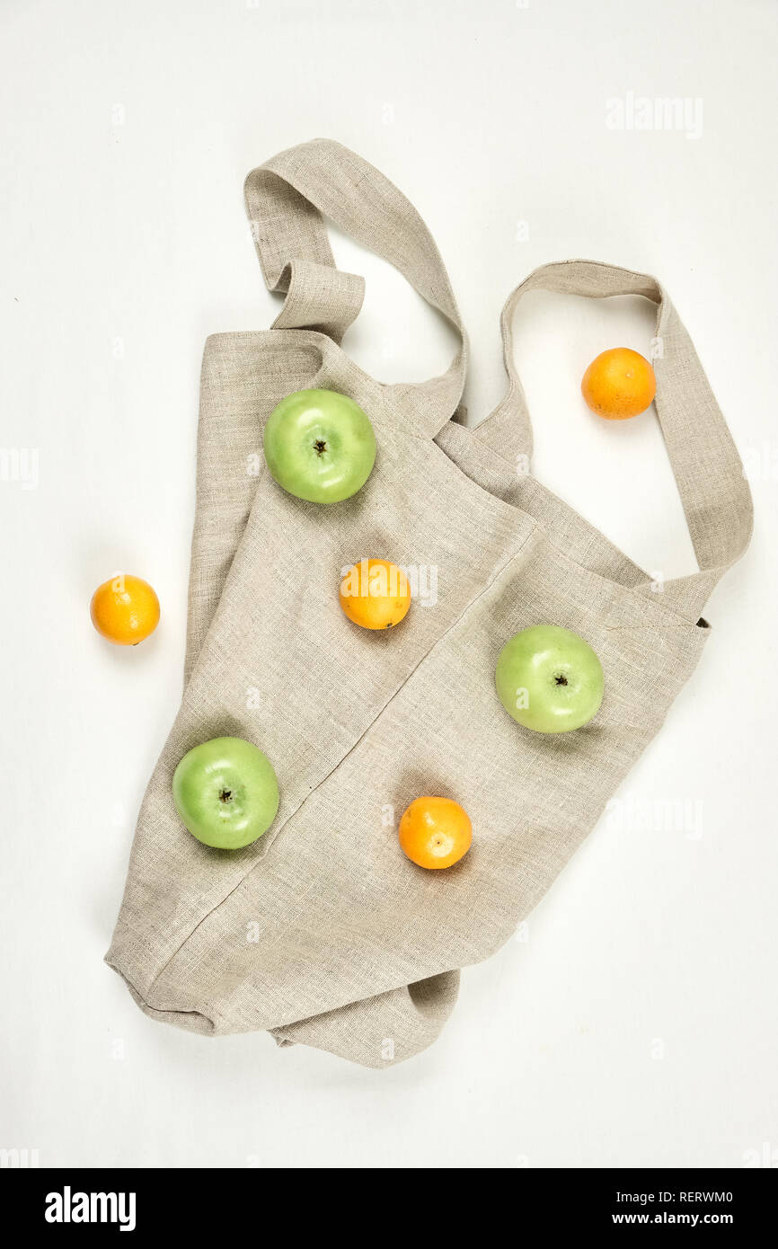 Zero Waste Food Storage Eco Bag Top View. Natural Organic Sack for ...