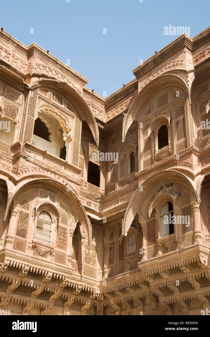 Carved windows, Mehrangarh Fort, Jodhpur, Rajasthan, India, South Asia ...
