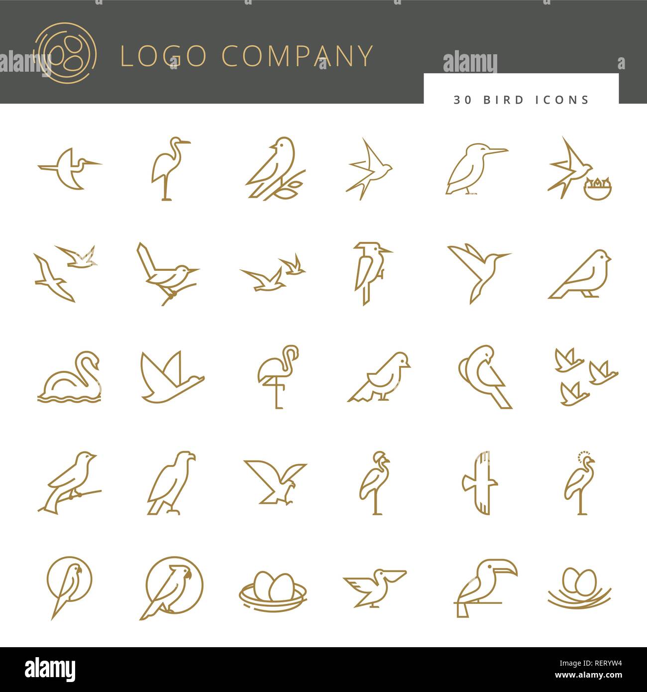 Flat birds icon set. Thin line style for icons Stock Vector Image & Art ...