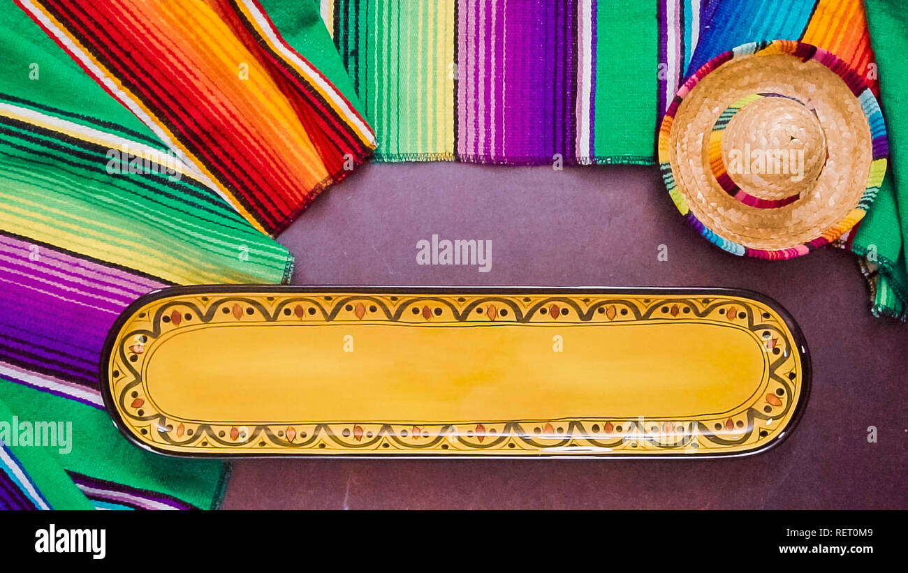 Flat lay. Setting up table in Mexican style with sarape blanket Stock ...