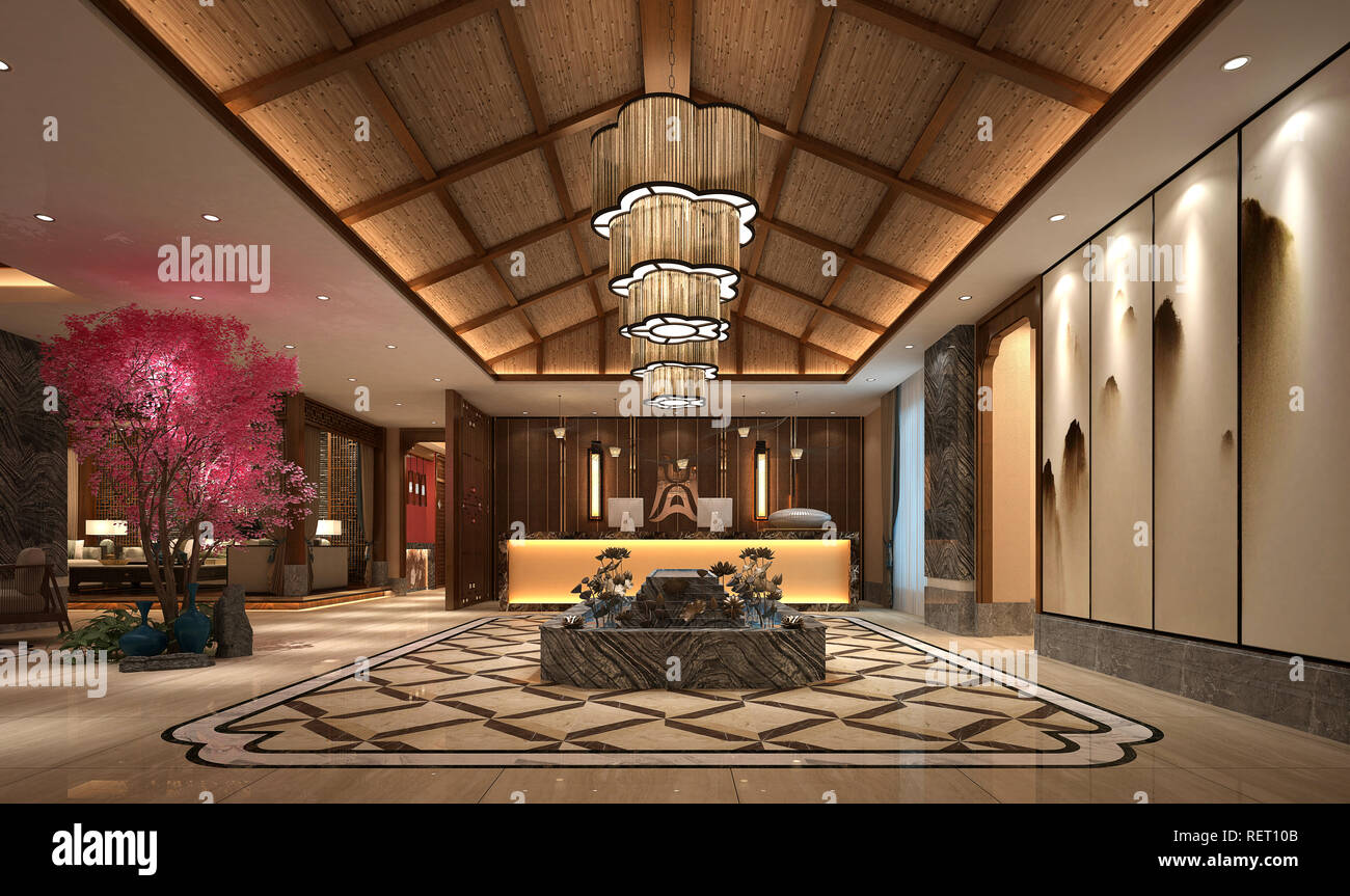 3d render of hotel lobby reception Stock Photo - Alamy