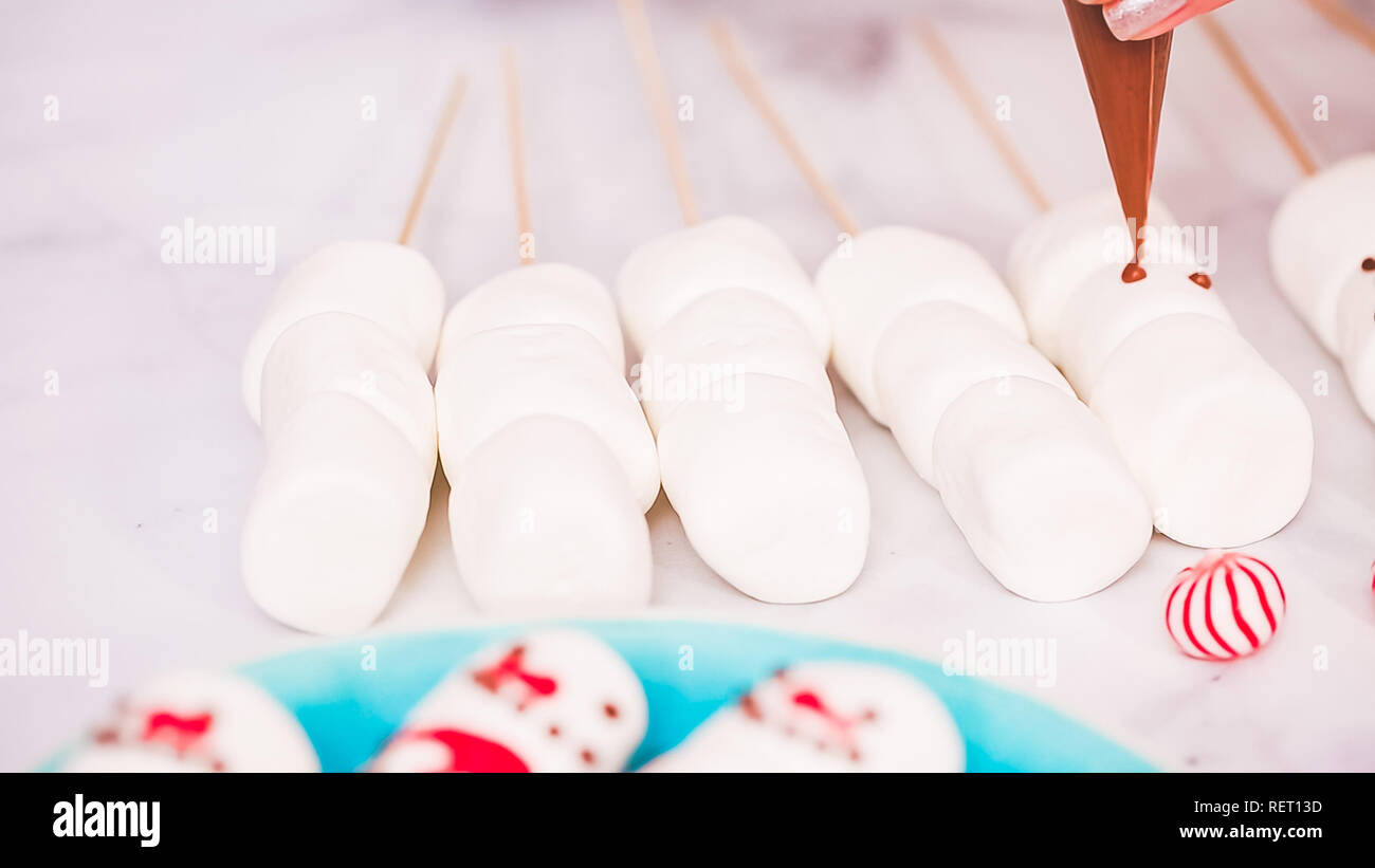 Step by step. Making marshmallow snowman and reindeer on sticks hot ...