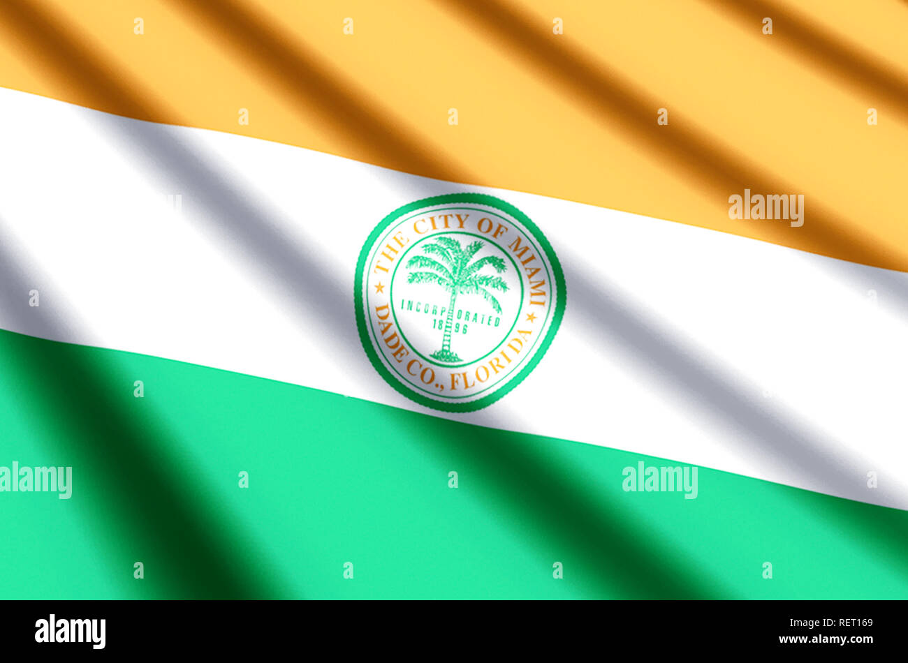Miami Florida waving and closeup flag illustration. Perfect for ...