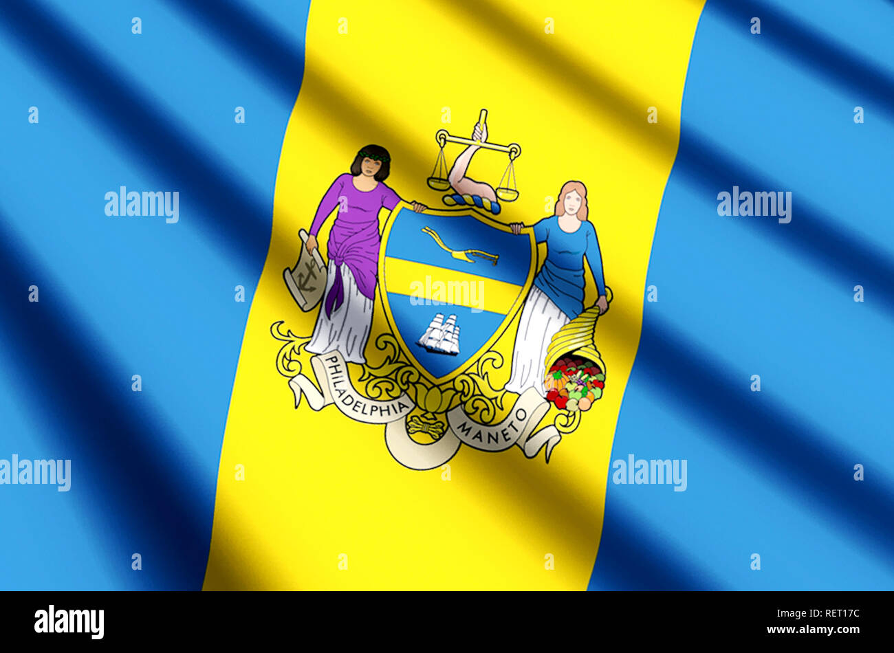 Philadelphia Pennsylvania waving and closeup flag illustration. Perfect ...