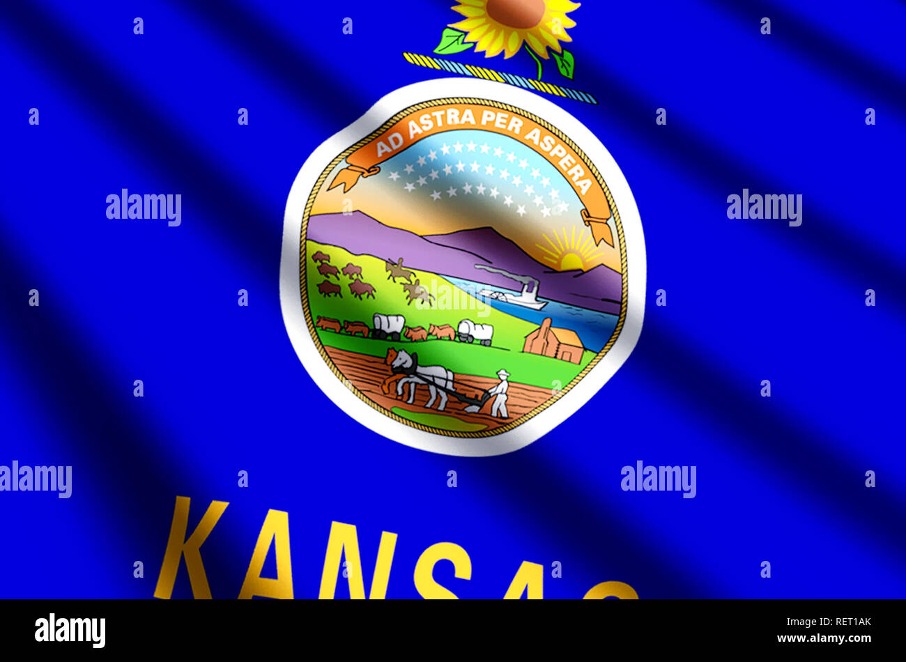Kansas waving and closeup flag illustration. Perfect for background or ...