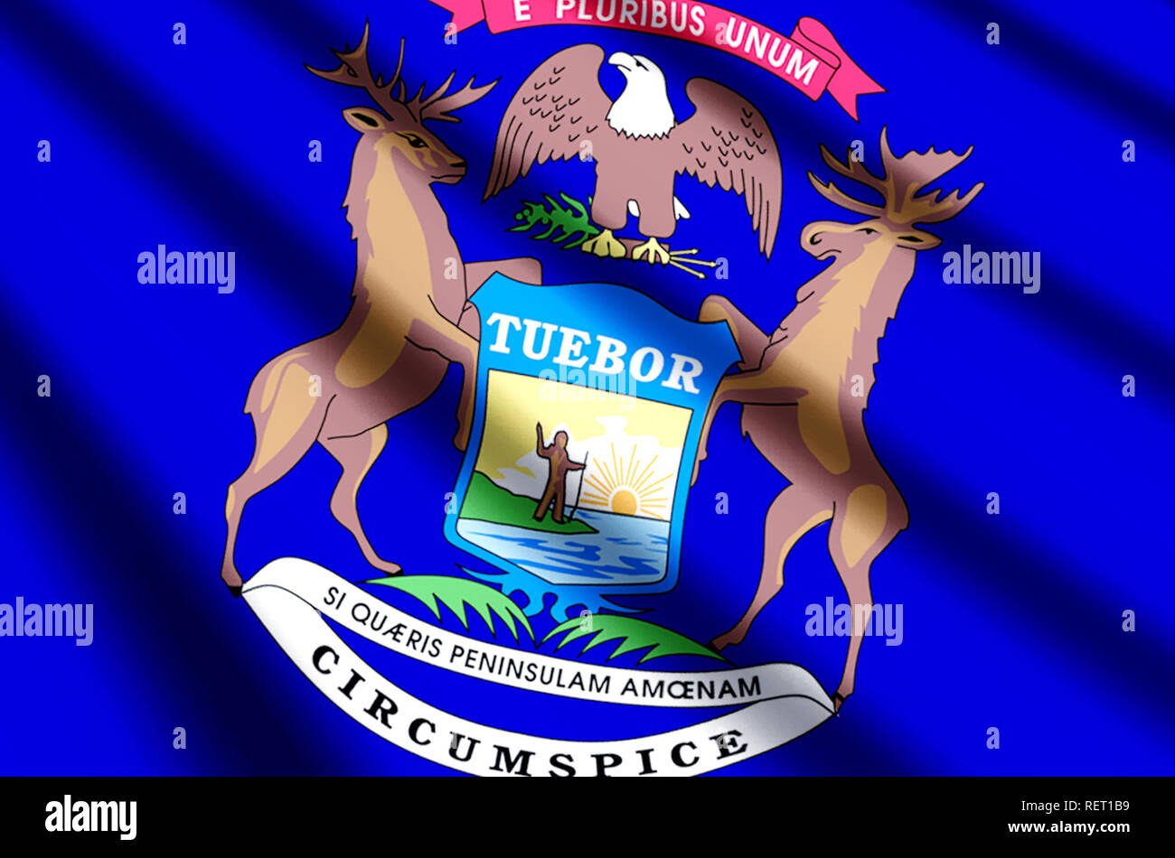 Michigan waving and closeup flag illustration. Perfect for background ...