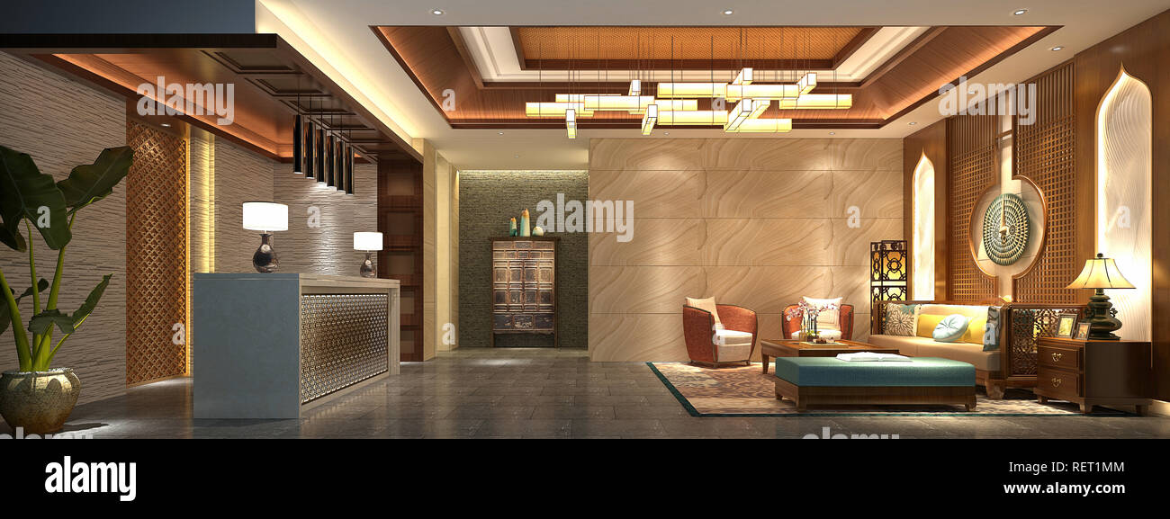 3d render of hotel lobby reception Stock Photo - Alamy