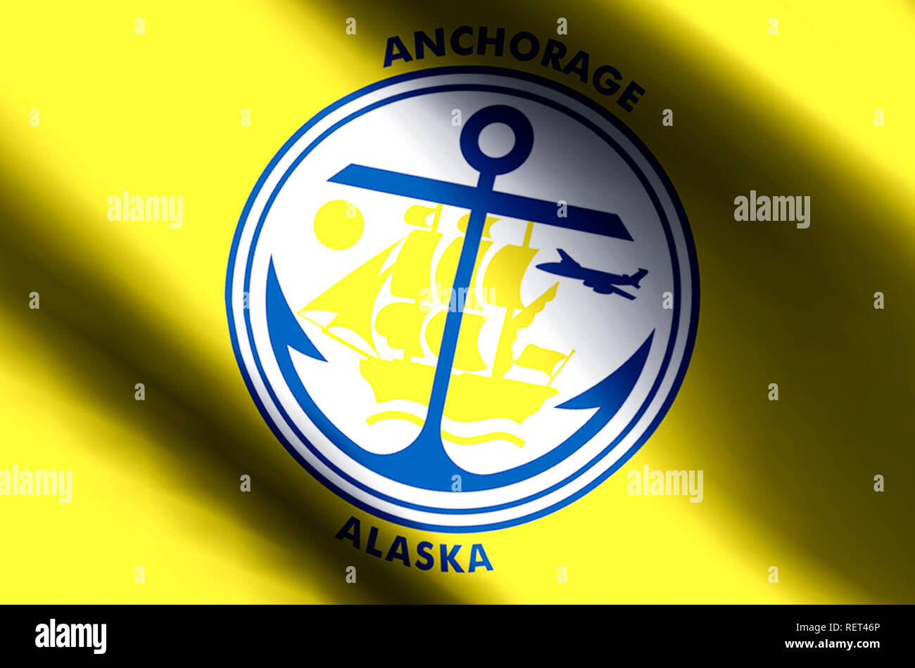 Anchorage Alaska stylish waving and closeup flag illustration. Perfect ...