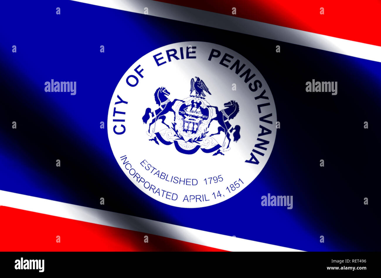 Erie Pennsylvania stylish waving and closeup flag illustration. Perfect ...