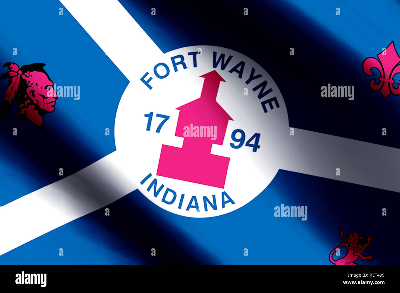 Fort Wayne Indiana stylish waving and closeup flag illustration ...