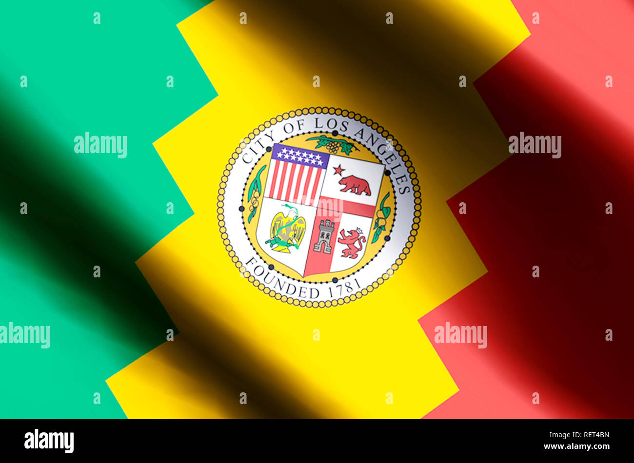 Los Angeles California stylish waving and closeup flag illustration ...