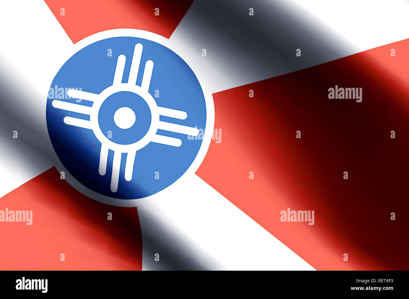 Wichita Kansas stylish waving and closeup flag illustration. Perfect ...