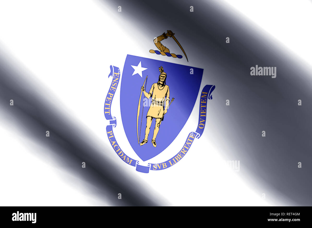 Massachusetts stylish waving and closeup flag illustration. Perfect for ...