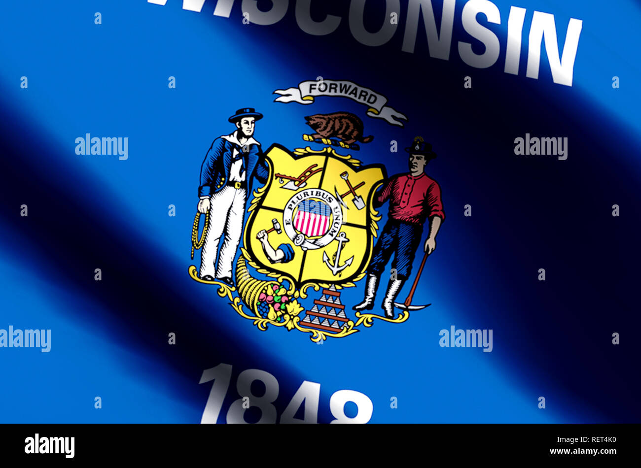 Wisconsin stylish waving and closeup flag illustration. Perfect for ...