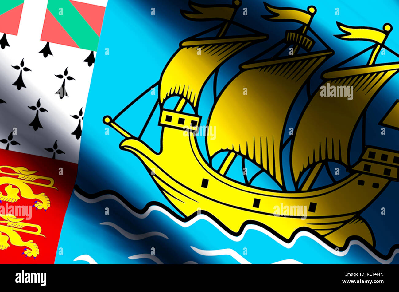 Saint-pierre and miquelon stylish waving and closeup flag illustration ...