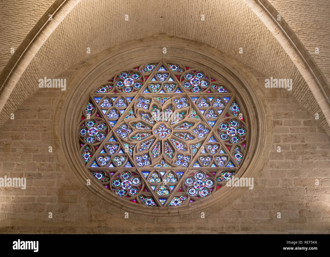 Stained glass rose window in Valencia cathedral, Spain, Europe Stock ...