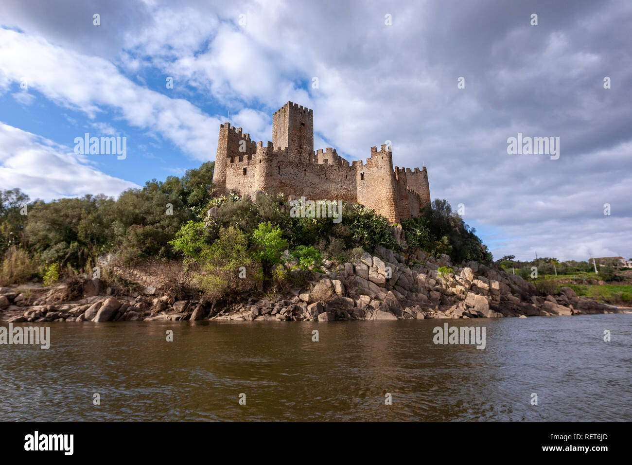 Castle of Almourol, a medieval castle atop the islet of Almourol in the ...